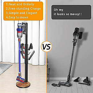XIGOO Docking Station Holder Freestanding Vacuum Stand Rack Compatible with V15 Detect, V11 V10 V8 V7 V6 Cordless Vacuum Cleaners, Floor Docking Station Metal Organizer Bracket with 6 Hooks