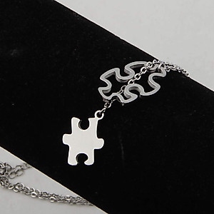 BNQL Autism Awareness Puzzle Lariat Necklace Motivational Autism Gift (Silver Y necklace)