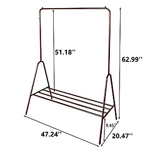 Metal Garment Rack Single Rail Clothing Rack Closet Organzier Heavy Duty with Shelves, Brown