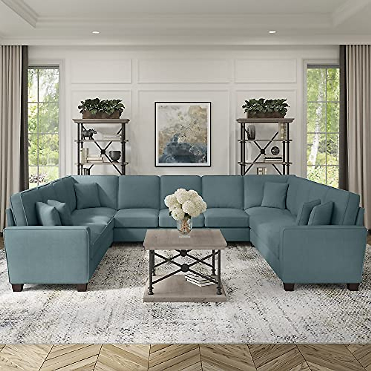 Bush Furniture Stockton Sofas, 135W, Turkish Blue Herringbone