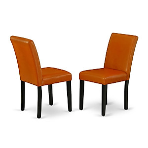 HomeStock Coastal Cool 3Pc Round 42" Dining Room Table and Two Parson Chair with Black Leg and Pu Leather Color Baked Bean