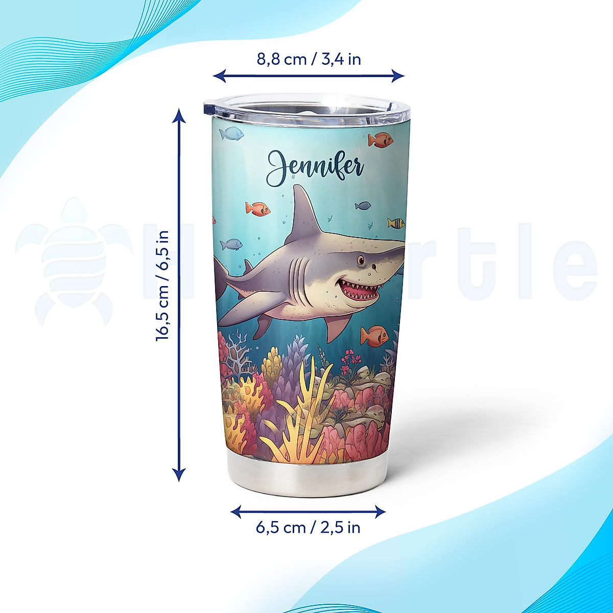 Hyturtle Personalized Gifts Shark Lover - I Just Really Love Sharks Customized Name Stainless Steel Tumbler 20 oz With Lid - Idea Cute Sea Animal Lover Gifts For Women, Girl On Birthday, Christmas