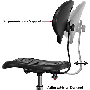 BenchPro Heavy Duty Deluxe Firm Polyurethane Foam Chair with 18” Ht. Adj. Footring, Nylon Base, 21"-31" Ht. Adj. and 450 lbs Capacity. Black and Chrome