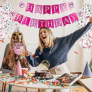 GUOYIHUA Dog Birthday Party Supplies, Dog Birthday Bandana Scarf, Doggie Boy Birthday Party Hat with Number, Bowtie Balloons Banner for Small Medium Dogs Pets, Birthday Party Decorations (6PCS, Pink)