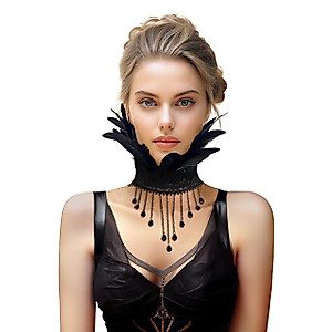 HOMELEX Gothic Victorian Black Natural Feather Collar Choker Halloween Shawl Cape