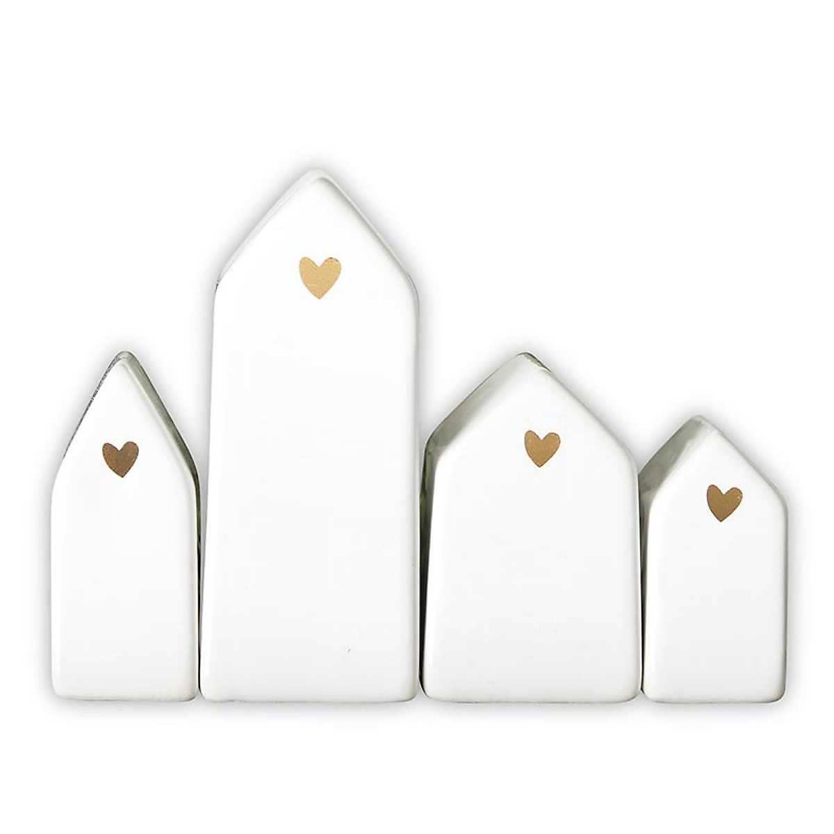 Santa Barbara Design Studio Holiday Shelf Décor Christmas Village Collection Ceramic Houses, Set of 4, White & Gold