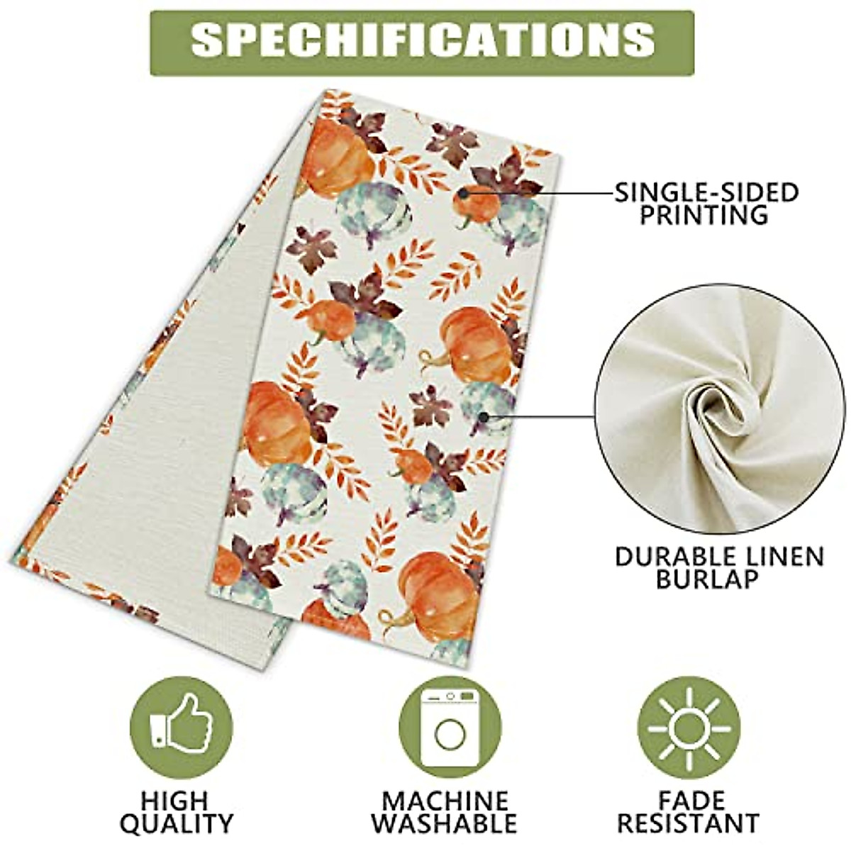 Fall Table Runner Watercolor Pumpkin Autumn Harvest Thanksgiving Table Runners Holiday Dining Room Kitchen Table Party Decoration 13 x 72 Inch