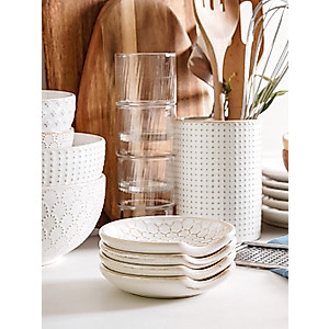 LE TAUCI Ceramic Spoon Rest for Counter, Embossment Farmhouse Gift, Coffee Spoon Holder, Stove Top Protection, Kitchen Decor, Accessories for Countertop - 4.8 inch, Set of 1,White, Fireworks