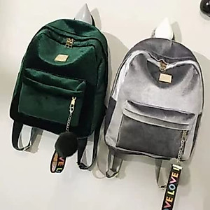 Women's Velvet Casual Backpack Cute Mini Daypack Fashion Bookbag for Teen Girls Lightweight Daypack Gift Ideas (Green,23*9*31cm)
