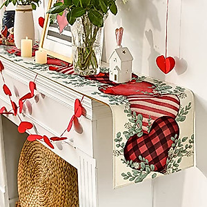 Artoid Mode Eucalyptus Hearts Mother's Day Table Runner, Holiday Kitchen Dining Table Decoration for Home Party Indoor 13x72 Inch