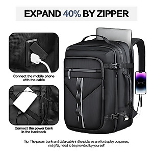 ZMMMA Travel Backpack, Carry On Backpack, 45L-50L Expandable Airline Approved Luggage Bag, Waterproof Business Overnight Daypack with USB Port, Weekender Bag Fits 18 Inch Laptop, Gifts for Men Women