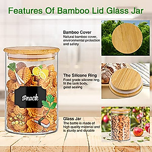 BGraceyy Glass Jars with Bamboo Lids, 20 oz 12 Pcs Kitchen Glass Containers with Bamboo Lids, Stackable Glass Pantry Storage Containers with Lids for Rice, Candy, Sugar, Flour, Nuts, Cookie, Bean