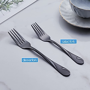 Black Salad Fork Set, Seeshine 6.9-inch Stainless Steel Shiny Black Metal Dessert Fork, Small Cake Fork, Set of 6