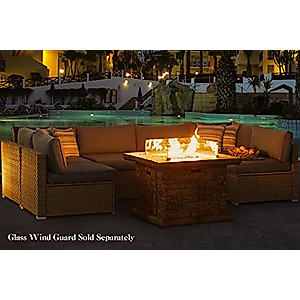 SUNBURY 7 Pieces Patio Furniture Set with Fire Table, PE Wicker Outdoor Sectional Sofa with 35-inch 50000 BTU Gas Fire Pit Table, Patio Conversation Set, Propane Fire Pit Table