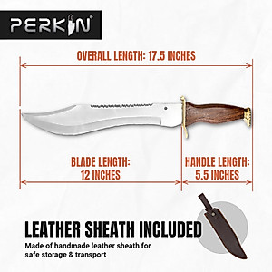 Hunting Knife - 12" Fixed Blade Hunting Knives with Sheath - Razor Sharp Fixed Blade Knife Crafted from Stainless Carbon Steel with Walnut Wood Handle - Handmade Survival Knife by Perking Knife