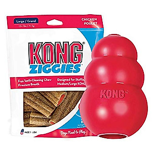 KONG Classic Dog Toy & Ziggies - Dog Chew Toy with Dog Treats - for Large Dogs