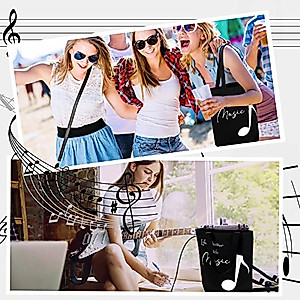 Coume 4 Pieces Music Bag Canvas Music Totes for Piano Books, Reusable Grocery Bags, Piano Teacher Gifts Music Lover Black, White