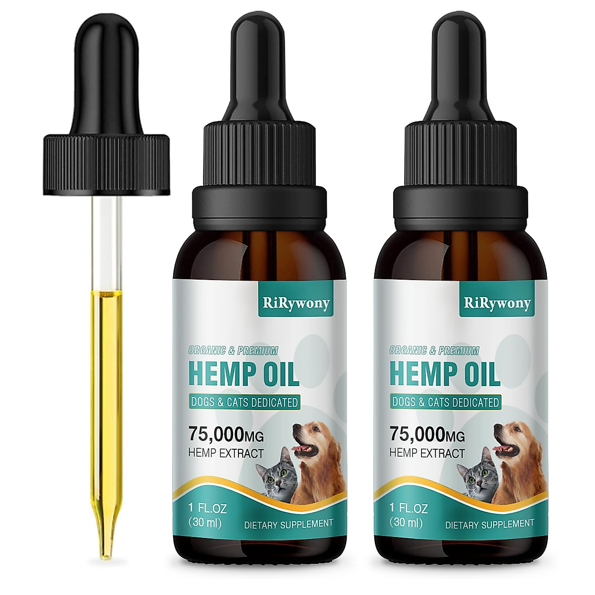 2 Pack Hemp Oil for Dogs & Cats- Helps Pets with Аnxiety, Pаin, Strеss, Аrthritis, Sеizures Rеlief - Organic Pet Hemp Oil Drops Treats - Skin Нiр Jоint Hеalth - Made in USA