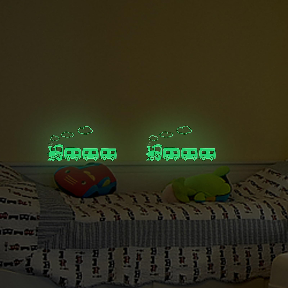 Train Decor,Glow in The Dark Stickers, Nursery Wall Sticker, 2 Pack Trains Wall Stickers for Kids Bedroom Decor