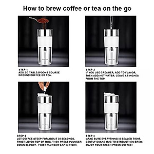 JavaSun French Press Travel Mug 16oz, Large Deluxe Coffee and Tea maker (Black)