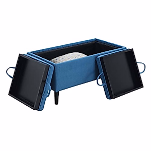 Convenience Concepts Designs4Comfort Magnolia Storage Ottoman with Reversible Trays, Soft Blue Fabric