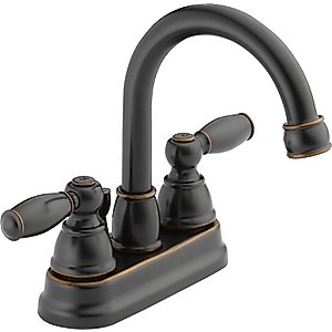 DELTA FAUCET Peerless Claymore Centerset Bathroom Faucet, Oil Rubbed Bronze Bathroom Sink Faucet, 2 Handle Bathroom Faucet, Pop-Up Drain Assembly, Oil Rubbed Bronze P299685LF-OB