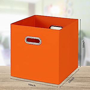 STOREONE 13 Inch Cube Organizer Bins ,Black Fabric Storage Bins，Foldable Storage Bins Basket with Dual Handles Fabric Organizer Bins and Storage Box，Set of 3,Orange