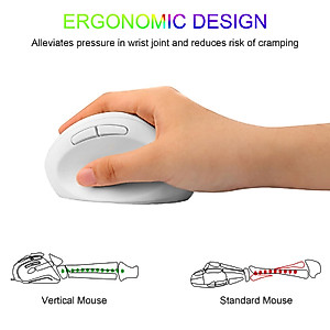 CHUYI Ergonomic Wireless Mouse, Vertical Rechargeable Wireless Mouse, 400mAh 800/1200/1600 DPI Portable Optical Cordless Mouse for PC Computer Laptop Office for Small Middle Right Hand (White)
