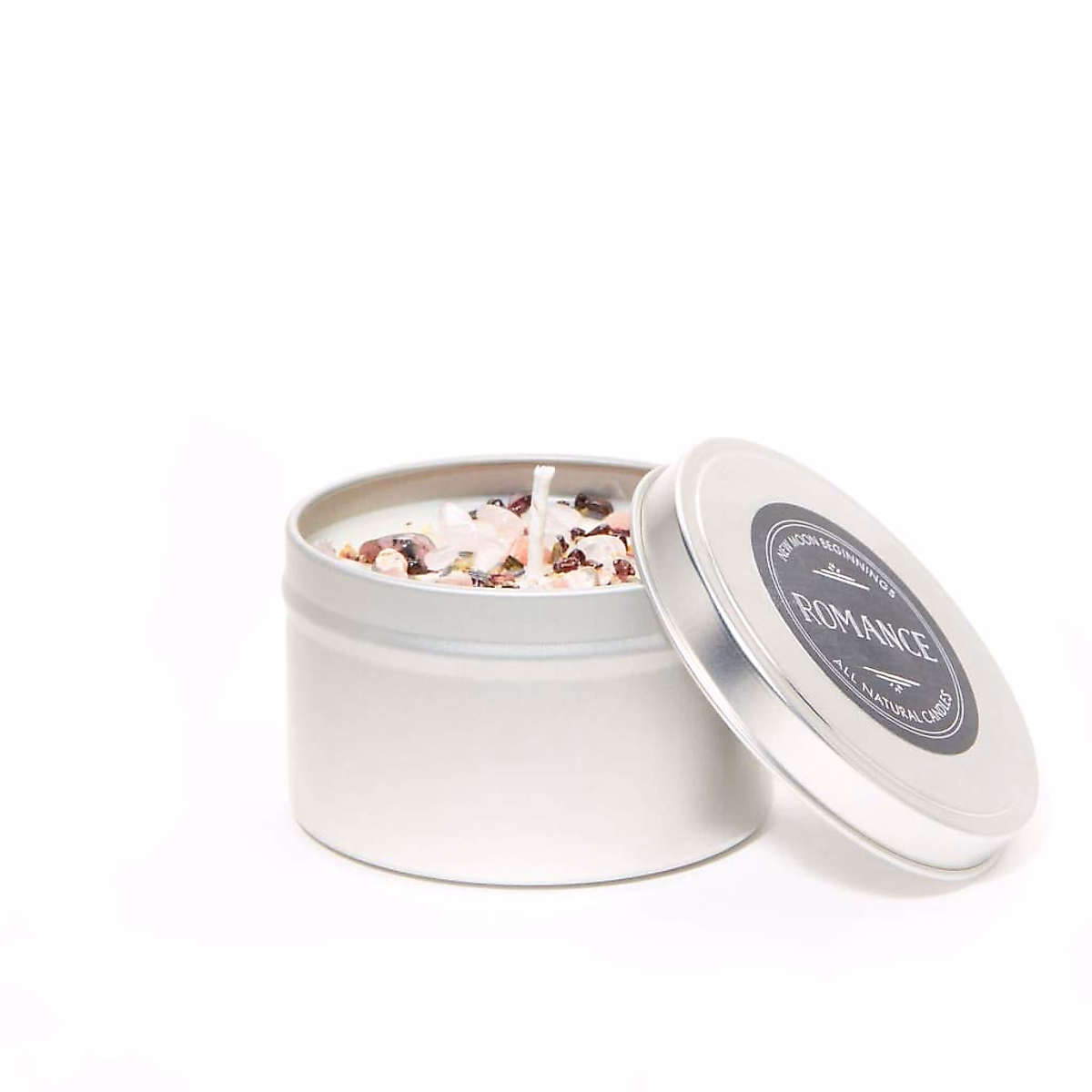 Romance Candle by New Moon Beginnings - Love Ritual Candles - Dried Flower, Herb, & Crystal Candles - Aromatherapy Candles - Soy Candle - 8oz Tin