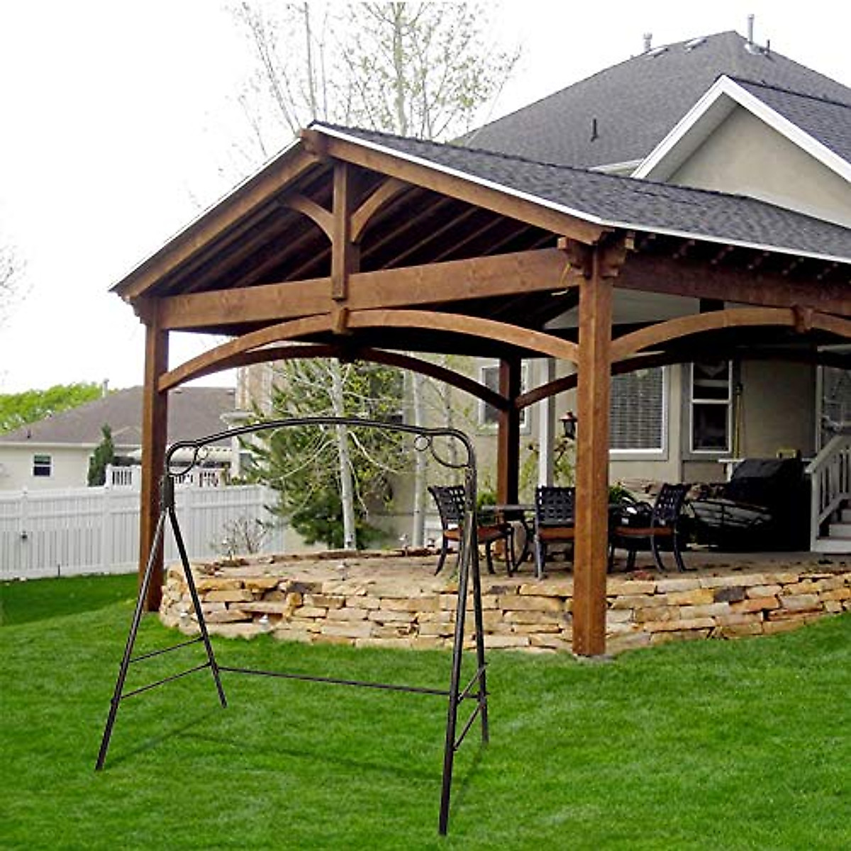 Ochine Metal Porch Swing Stand, Heavy Duty Wooden Swing Frame for Adults Kids, A-Frame Porch Swing Bench Stand, Metal Swing Stand, Outdoor Swing Stand, Hanging Swing Frame Set for Outdoor Indoor