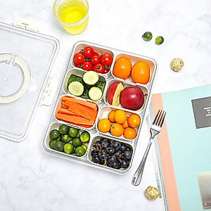 Olavon Clear Snackle Box Container with Lid and Handle - 8 Compartments Divided Serving Tray, Portable Snack Charcuterie Organizer, Snackable Box Platters for Candy, Fruits, Snacks