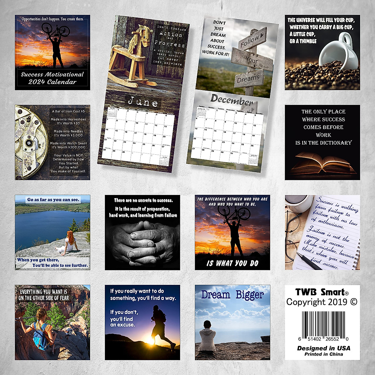 2024 Success Motivational Wall Calendar, Powerful Inspirational Quotes for Success in Life and Business, Large 12 x 12 Inch Full Color Photos