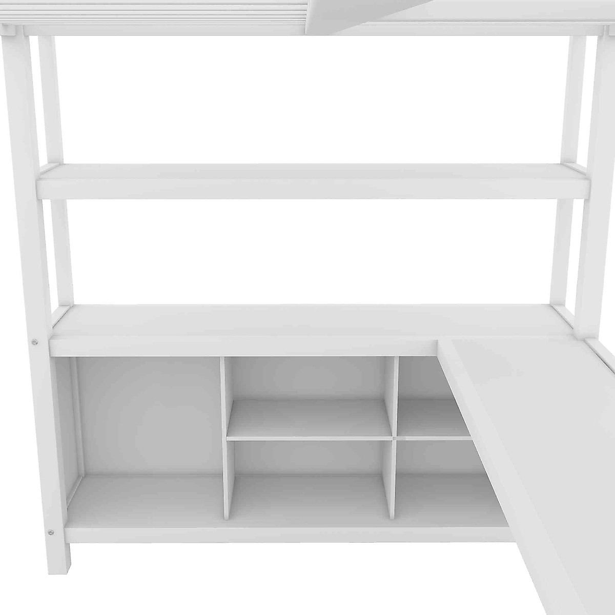 ATY Full Size Loft Bed with Storage Cabinets and Shelves, Sturdy Metal Bedframe w/Wardrobe & Built-in Desk, Save Space Design, for Kids Bedroom, Dorm, White