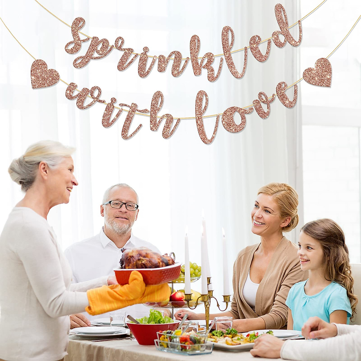 Halodete Sprinkled with Love Banner, Baby Shower Banner, Bridal Shower, Wedding Party Garland Bunting Decorations - Rose Gold Glitter