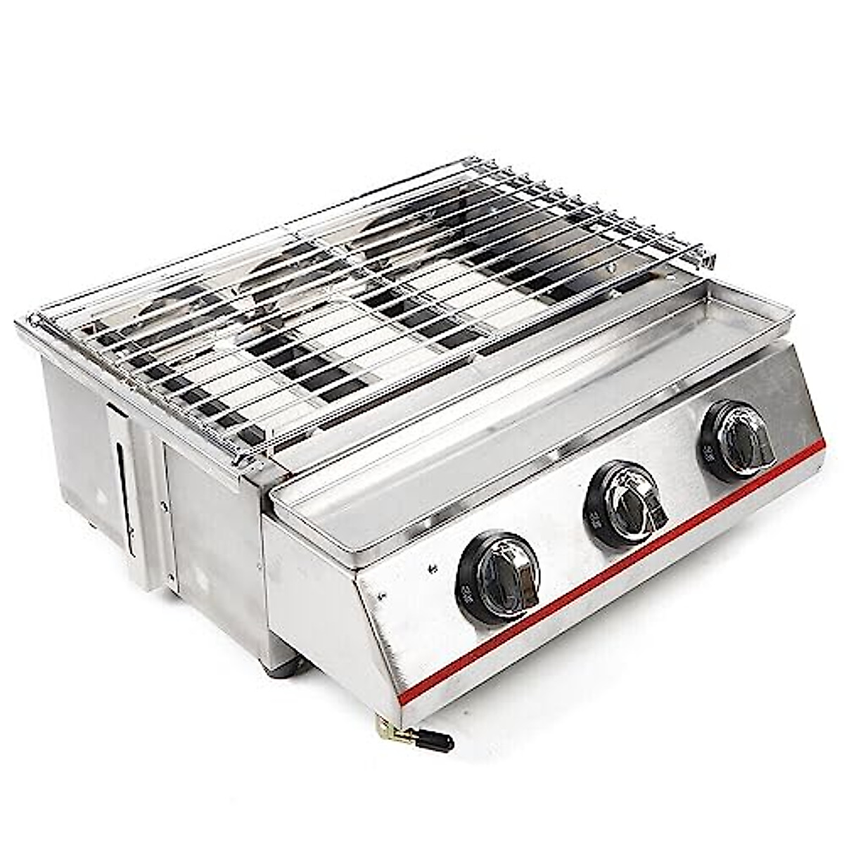 BBQ Portable Tabletop Gas Grill,3 Head Burner Stainless Steel Grill Outdoor,Smoke Free Stove Adjustable height LPG BBQ Grill Cooker,Indoor Best for Backyard Buffet Gourmet Kit