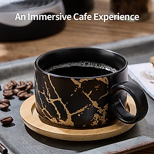 LUKA Porcelain Espresso Cup with Metal Stand, 6 Ounce Stackable Ceramic Demitasse Espresso Mugs Cappuccino Cups Set for Latte,Coffee,Cafe Mocha,Tea(Set of 4)