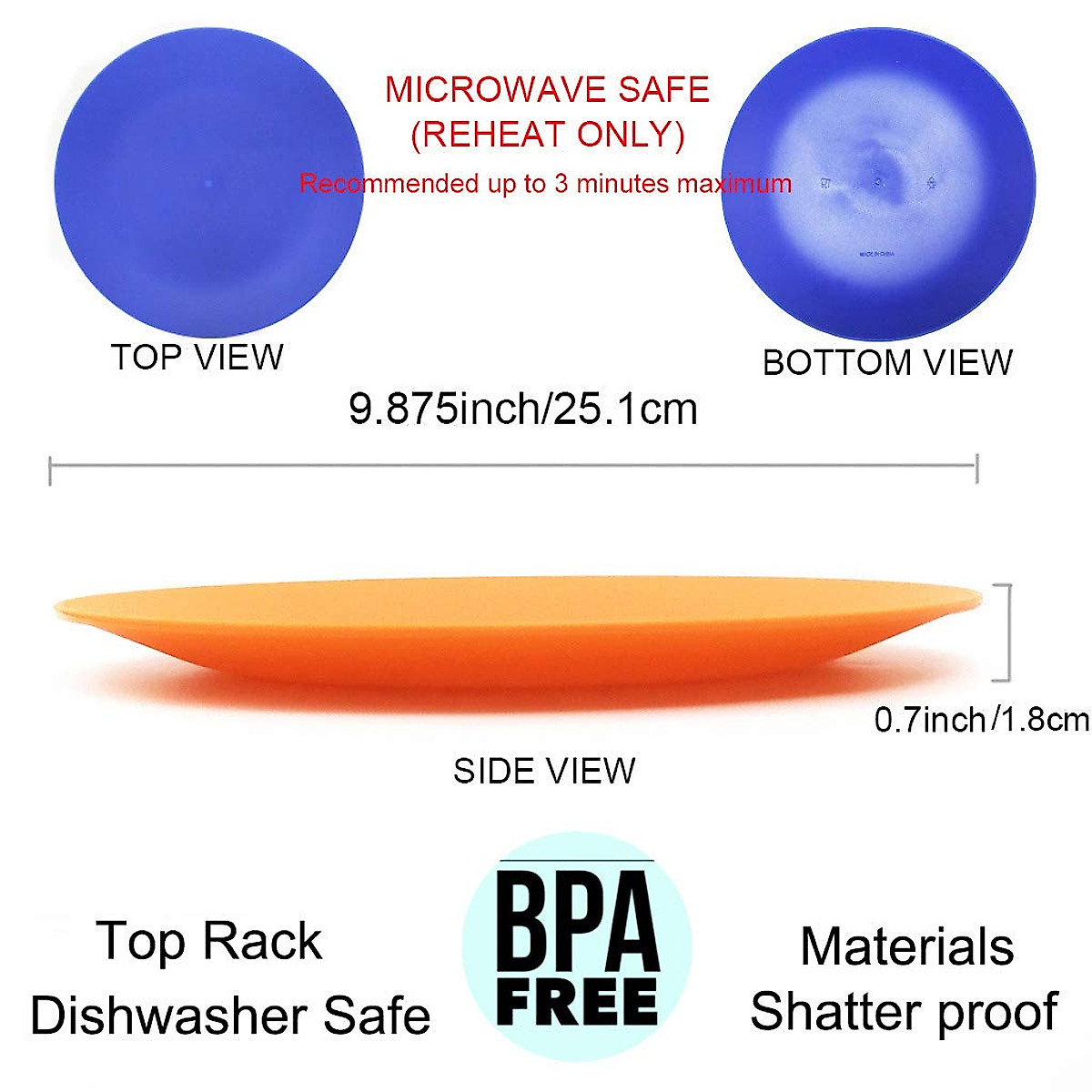 KX-WARE Plastic Plates Set of 12 - Unbreakable and Reusable 9.875 inches Dinner Plates, Multicolor | Dishwasher Safe, BPA Free