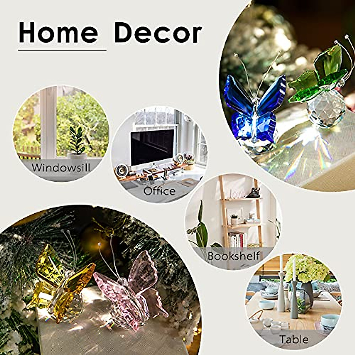 H&D HYALINE & DORA Crystal Flying Butterfly with Crystal Ball Base Figurine Collection Cut Glass Ornament Statue Animal Collectible Pack of 4