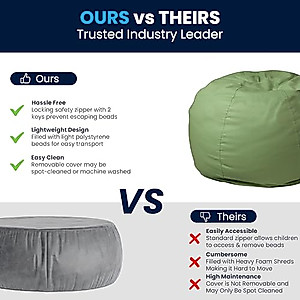 Flash Furniture Dillon Small Bean Bag Chair for Kids and Teens, Foam-Filled Beanbag Chair with Machine Washable Cover, Green