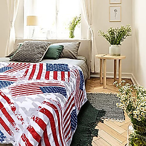 US Flag Patriotic Sherpa Throw American Flag Blanket, Super Cozy Fleece Plush Bed Throw TV Blankets Reversible for Bed or Couch 50" x 70" | USA Flag