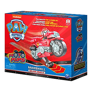 Paw Patrol, Moto Pups Marshall’s Deluxe Pull Back Motorcycle Vehicle with Wheelie Feature and Toy Figure