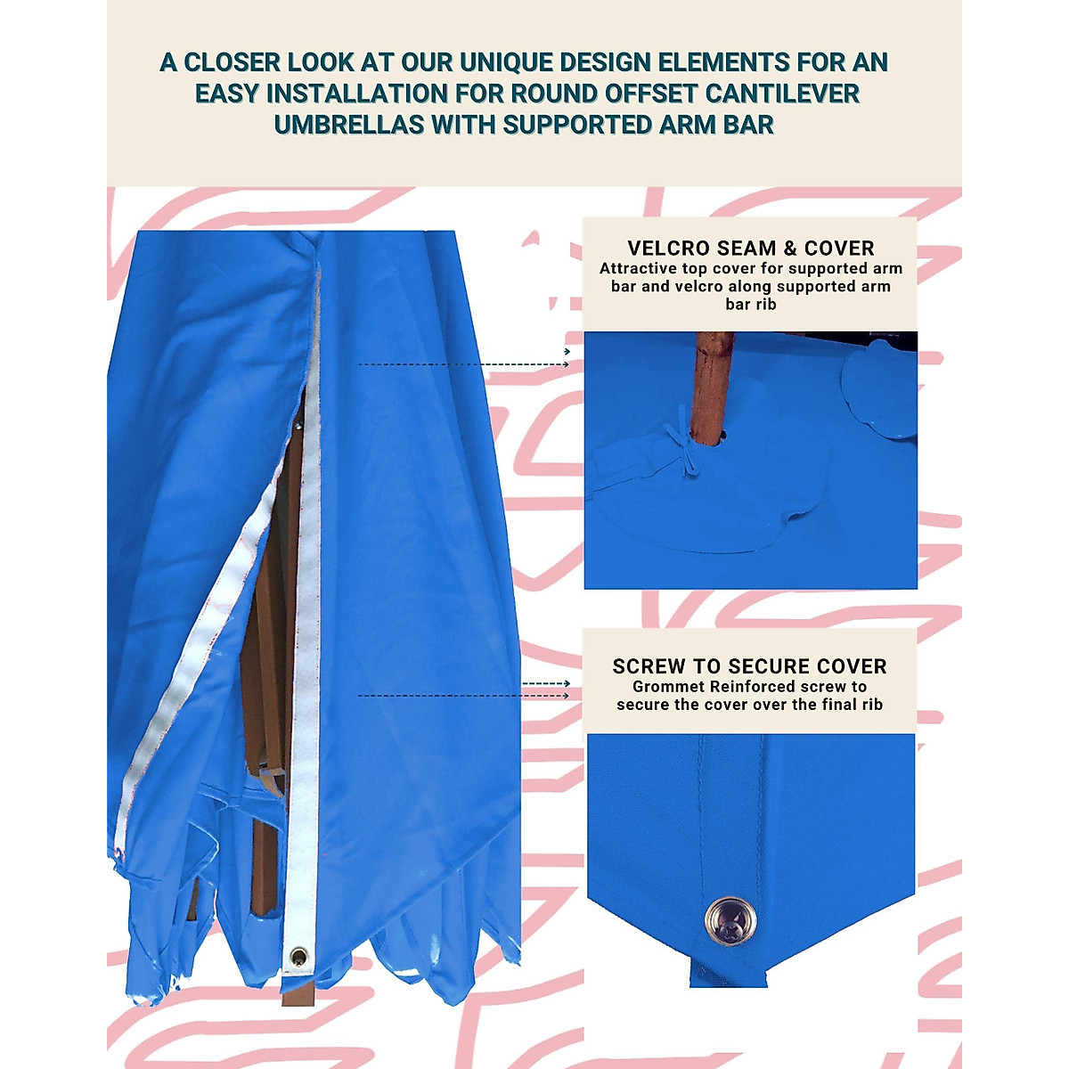 Formosa Covers Replacement Umbrella Canopy for 11ft 8 Rib Supported Bar Cantilever Market Outdoor Patio in Capri Blue Rib Length 64" to 66" Premium Vibrant Olefin Fabric (Canopy Only) (11ft 8 ribs)