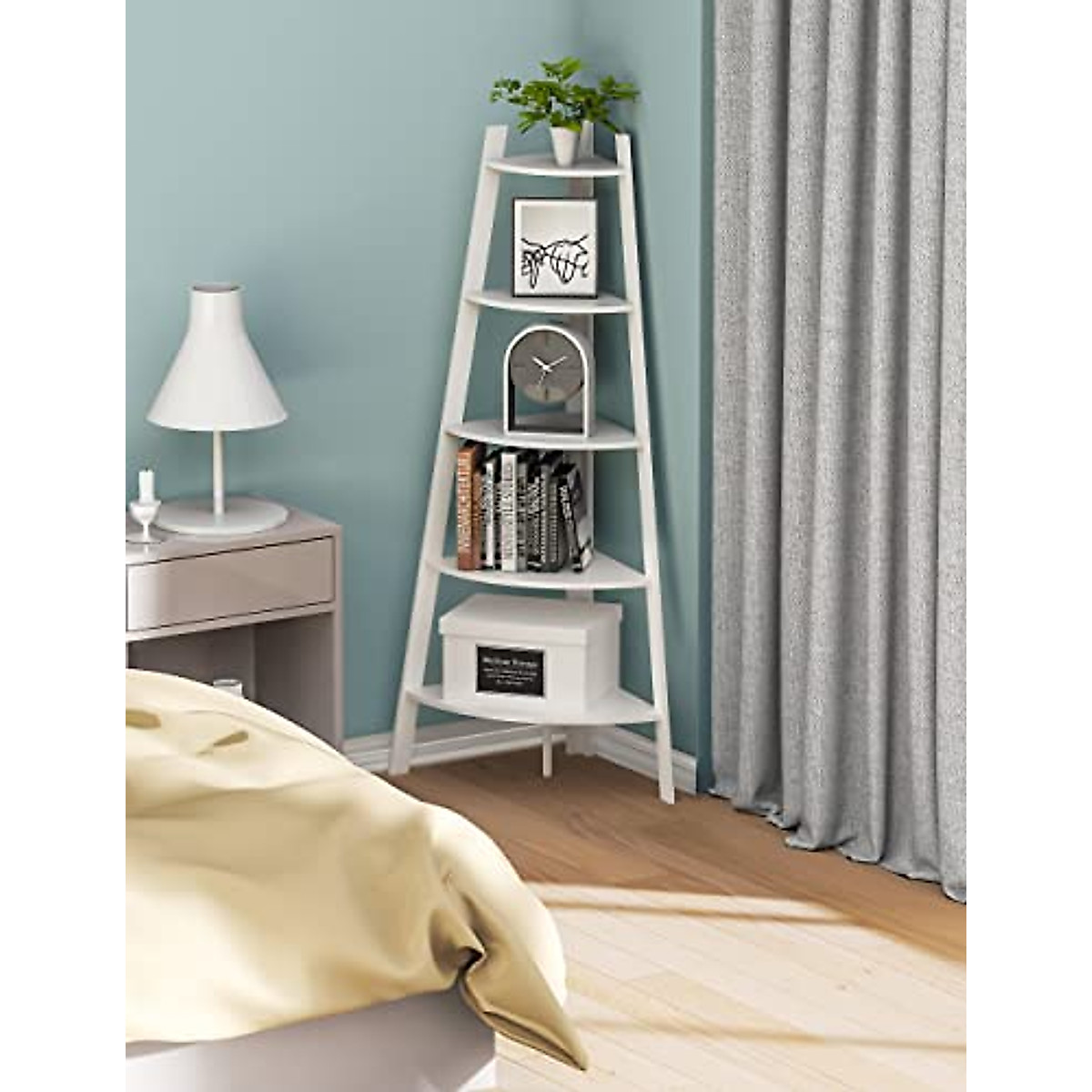 Evajoy Corner Shelf, 5 Tier Corner Shelf Tall Rustic Multipurpose Bookshelf with 1.96'' Wide Frame, Industrial Ladder Shelf and Plant Stand with Support Foot Pads for Living Room, Home Office