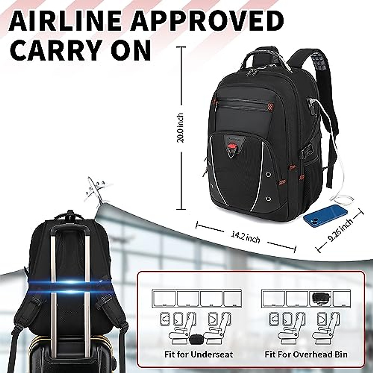 PS Le Periple Laptop Backpack For Men,Extra Large 17.3 inch Computer Backpack,Water-Repellent College Daypack Business Backpack with Anti-Theft Pockets & USB Port for Men/Women-Black