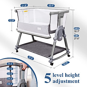 Baby Bassinet Bedside Sleeper for Baby, Li’l Pengyu Foldable Bassinet with Rocking Cradle Mode, Free-Installation & Quick-Folding Bedside Crib, Come with Comfy Mattress and Portable Bag (Mesh)