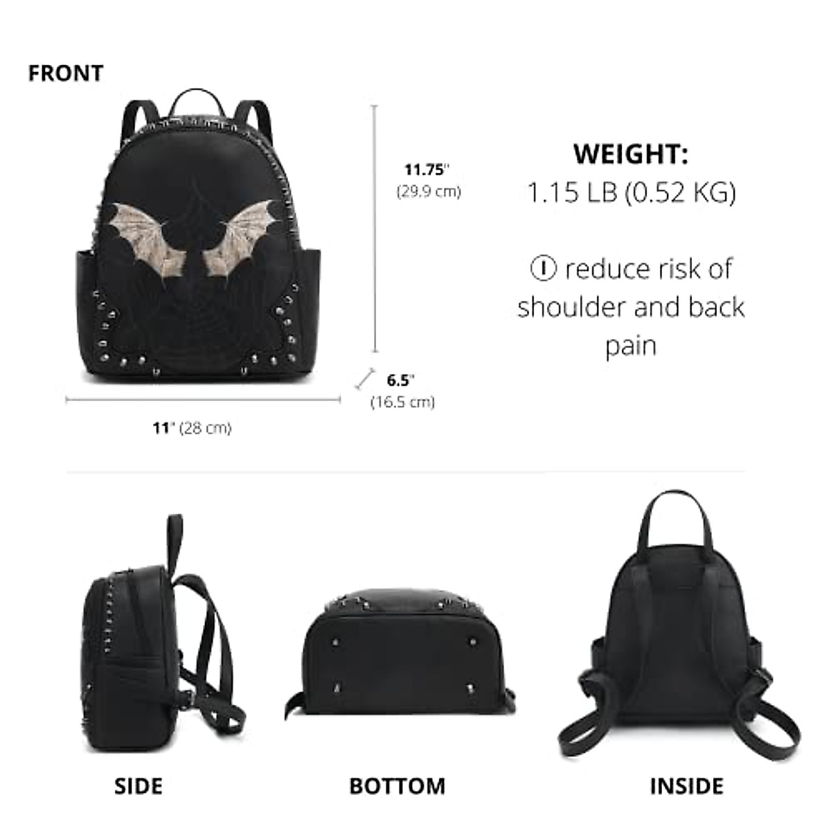 Scarleton Casual Backpack Purse for Women, Punk Skull Backpack, Faux Leather Gothic Shoulder Bag, Rivet Crossbody Bag, H209301A - Black