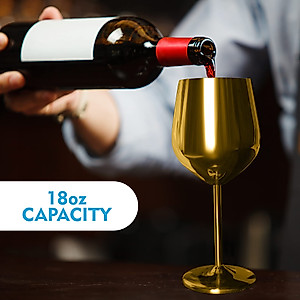 Omagaa Stainless Steel Wine Glasses Unbreakable Wine Glasses Set Of 2 Stemmed Outdoor Wine Glasses Wedding Glasses Large Black Wine Goblets Polished Glassware for Pool/Cocktail Parties 18 Oz