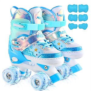 Mermaid Kids Roller Skates Adjustable Roller Skates with Light Up Wheels for Kids, Beginner, Girls, Boys Outdoor Roller Skating for Toddlers, Skating Shoes for Ages 3-12