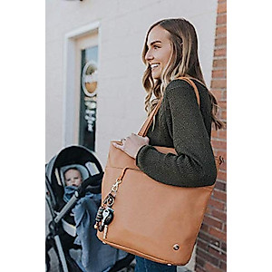 Little Unicorn Citywalk Tote – Diaper, Work, Travel Bag with Changing Pad - Premium Vegan Leather – 6 Interior Pockets – Wipes Clean Inside & Out (Cognac)