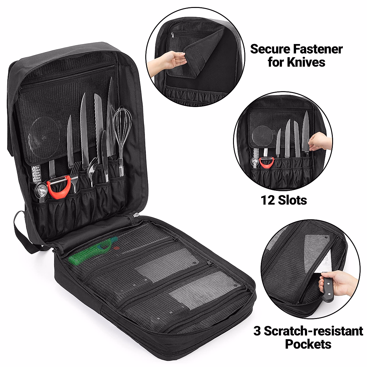 SAMDEW Large Chef Backpack & Knife Bag, Knife Backpack and Chef Bag with Lock Hole, Knife Carrier Chef Utensil Case with Multiple Pockets & Slots for Kitchenware, Patent Pending (Knife Not Included)